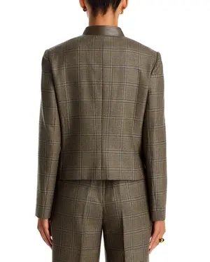 Lafayette 148 New York Leather Trim Wool Cropped Jacket
