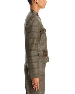 Lafayette 148 New York Leather Trim Wool Cropped Jacket