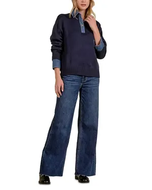 Elan Denim Trim Collared Sweater
