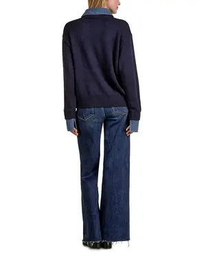 Elan Denim Trim Collared Sweater