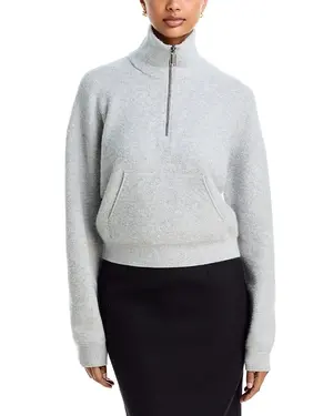 Victoria Beckham Half Zip Wool Blend Sweater - Light Grey Marl
