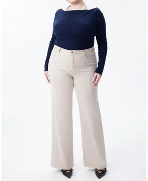 BAYEAS Plus Mid Rise Wide Leg Denim Jeans Stretch Comfortable