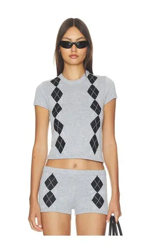 LOVERS AND FRIENDS Gisselle Argyle Tee In Grey - Grey Multi