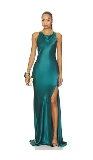 Lapointe Satin Halter Gown In Green - Emerald