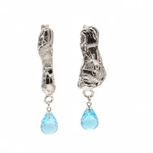 DE ROMS The Aurora Molten Blue Topaz Drop Earrings - Silver