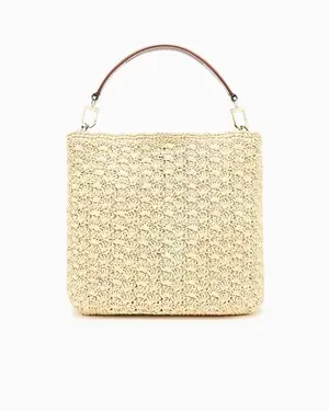 Giorgio Armani Medium Shoulder Bag Made Of Raffia Fan Stitch And Leather