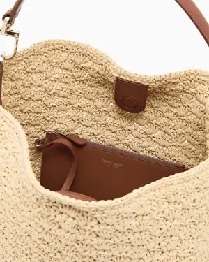Giorgio Armani Medium Shoulder Bag Made Of Raffia Fan Stitch And Leather