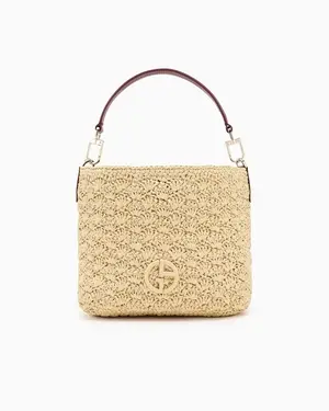 Giorgio Armani Small Shoulder Bag Made Of Raffia Fan Stitch And Leather