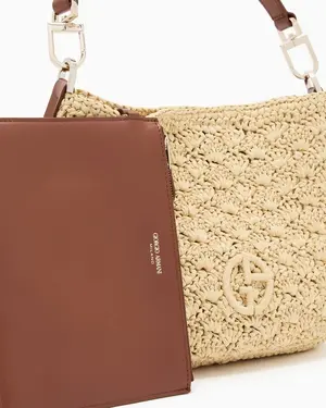 Giorgio Armani Small Shoulder Bag Made Of Raffia Fan Stitch And Leather