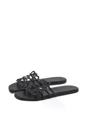 Loewe Anagram Leather Flat Sandals - Black