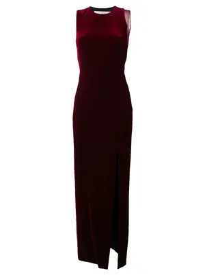Galvan Galvan Sheer Panel Velvet Crescent Dress Red