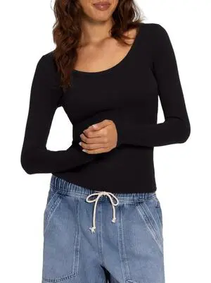 NUUDS Slinky Scoop Neck Rib Top - Black