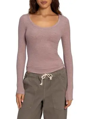 NUUDS Slinky Scoop Neck Rib Top Heather Cocoa