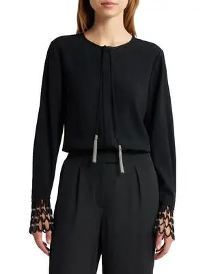 Kobi Halperin Chain Net Trim Blouse - Black