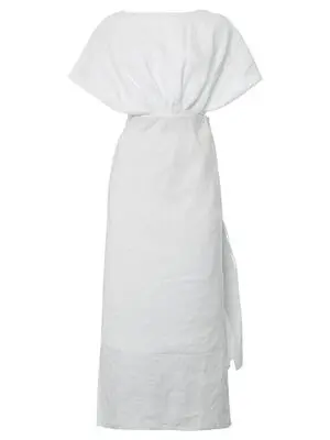 Miu Miu Drape-detailed Linen Midi Dress - White