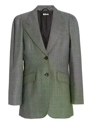 Miu Miu Puff-sleeve Checked Wool Blazer - Grey