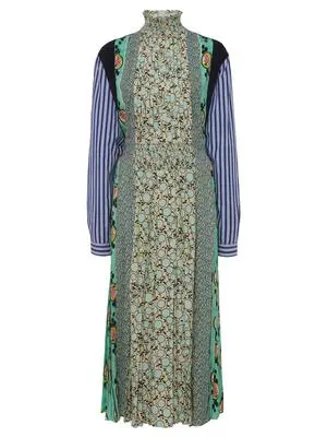 Prada Patchwork Smocked Crepe Midi Dress - Print
