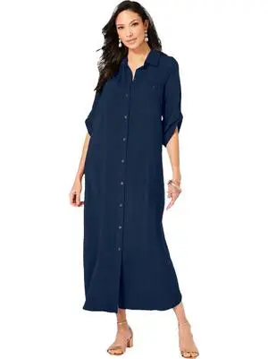 Roaman's Safari-inspired Shirtdress - Navy