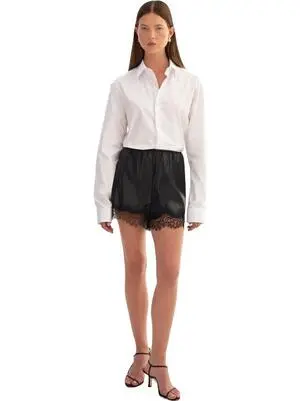 LAMARQUE Farah Lace Faux Leather Shorts - Black