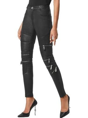 Philipp Plein Leather Zip-up Biker Trousers - Black