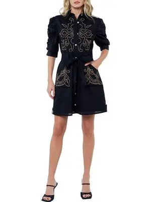 CIEBON Lucy Embroidered Minidress - Black