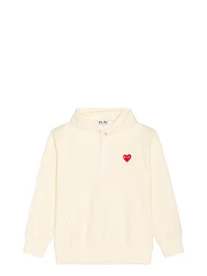 Play Comme Des Garcon Pullover Hoodie With Red Emblem - Ivory