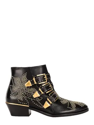 Chloé Chloe Susanna Studded Leather Booties Black & Gold