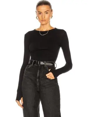 Enza Costa Cashmere Cuffed Crew Tee - Black