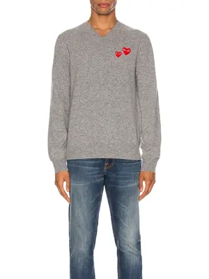 Play Comme Des Garcon Multi Heart Pullover Sweater - Grey