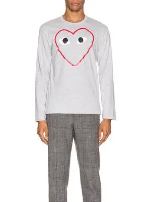 Play Comme Des Garcon Heart Logo Long Sleeve Tee In Novelty,gray - Grey