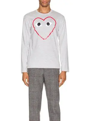 Play Comme Des Garcon Heart Logo Long Sleeve Tee - Grey