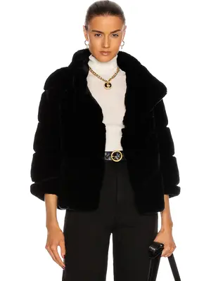 YVES SALOMON Rex Rabbit Band Jacket - Noir