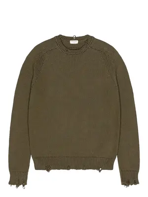 Saint Laurent Detail Crewneck - Khaki