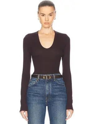 Enza Costa Enza Costa Rib Bold Long Sleeve Top Brown