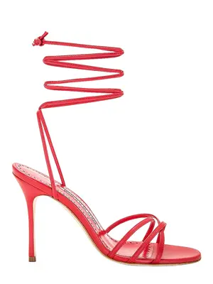 Manolo Blahnik Leather Leva Sandals - Bright Red