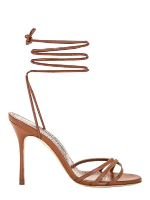 Manolo Blahnik Brown Leather Leva Sandals Medium Brown