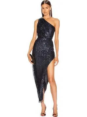 Michelle Mason One Shoulder Dress - Midnight