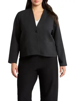 Eileen Fisher High Collar Cropped Jacket - Black