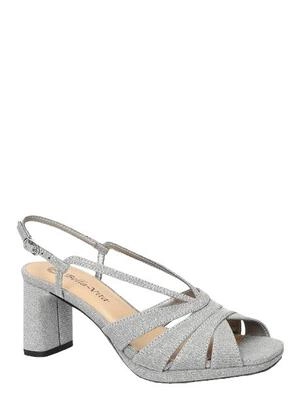 BELLA VITA Embellished Slingback Platform Sandals - Silver-glitter