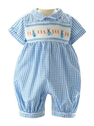 RACHEL RILEY Gingham Bunny Smocked Babysuit - Blue