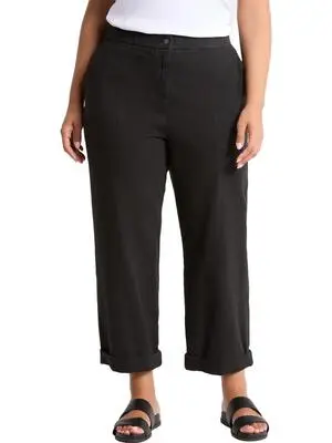 Eileen Fisher Organic Cotton Ankle Straight Leg Pants - Black