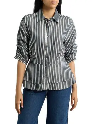 Wit & Wisdom Stripe Double Peplum Blouse - Navy/ecru