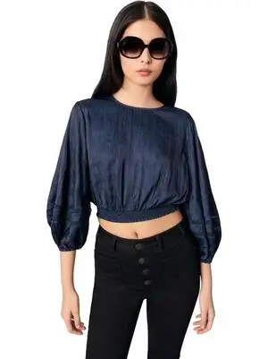 Maje Crinkle-effect Satin-feel Crop Top - Navy