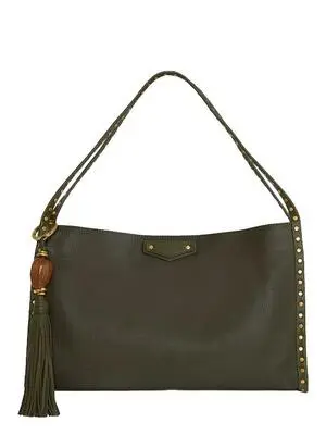 Rebecca Minkoff Rebecca Minkoff Dylan Leather Shoulder Bag With Studs And Tassel Charm Olive