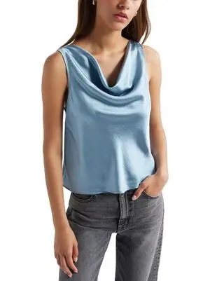 OPEN EDIT Sleeveless Cowl Neck Satin Top Blue Mineral