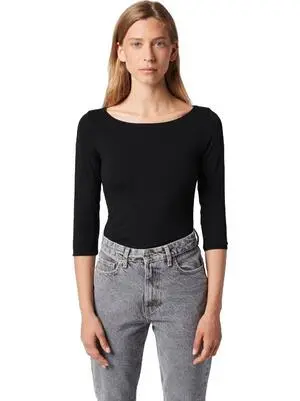 Majestic Filatures Soft Touch 3/4 Sleeve Boatneck T-shirt - Noir