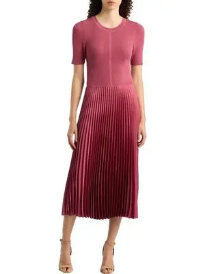 BOSS Ribbed Bodice Pleated Midi Dress - Dry Rose