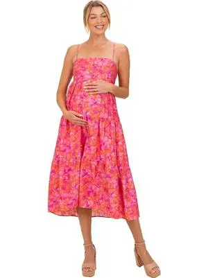 PINKBLUSH Floral Sleeveless Tiered Midi Dress - Fuschia