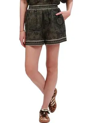 Las Surenas Geometric Print Linen Blend Shorts - Green
