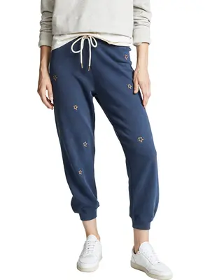 The Great. THE GREAT. Cropped Sweatpants Navy With Star Embroidery